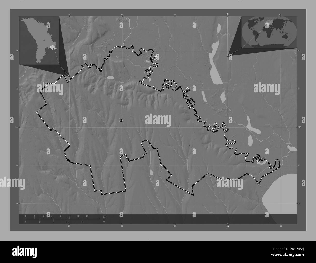 Stefan Voda, district of Moldova. Bilevel elevation map with lakes and ...
