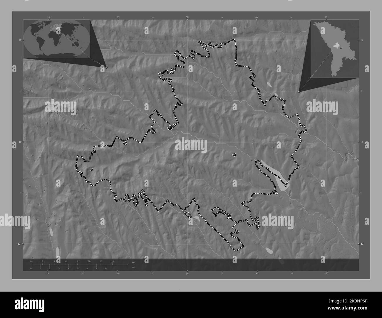 Straseni, district of Moldova. Bilevel elevation map with lakes and ...