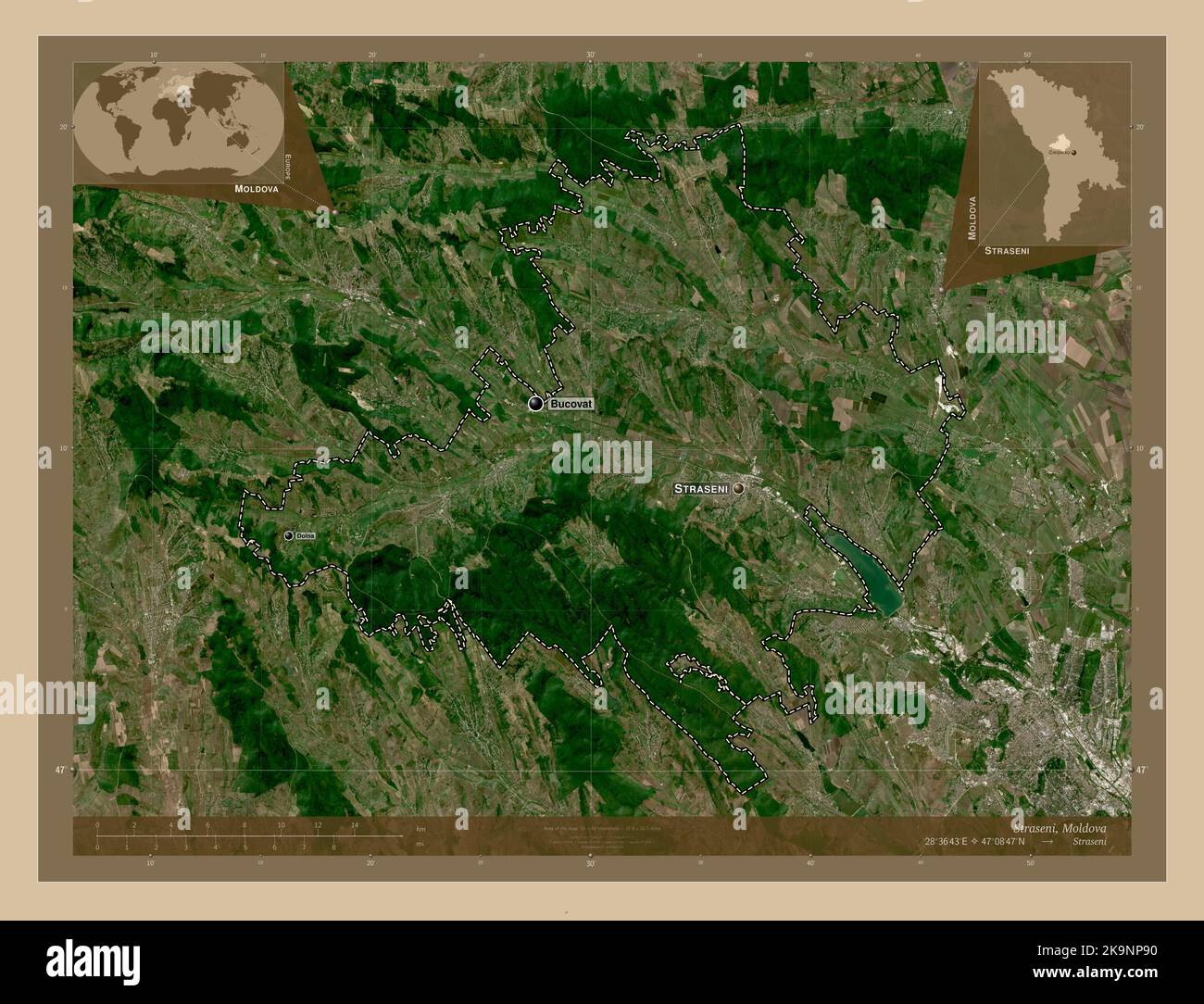 Straseni, district of Moldova. Low resolution satellite map. Locations ...