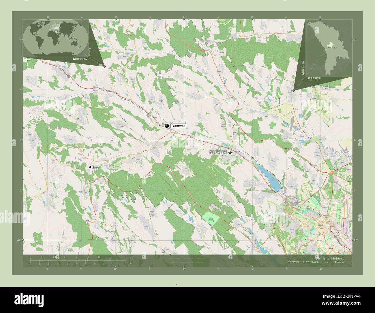 Straseni, district of Moldova. Open Street Map. Locations and names of ...