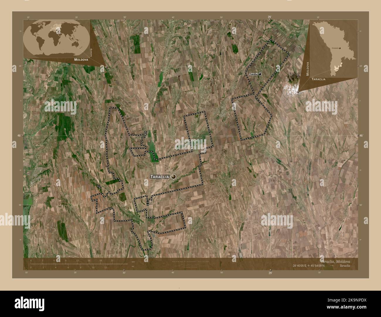 Taraclia, district of Moldova. Low resolution satellite map. Locations ...