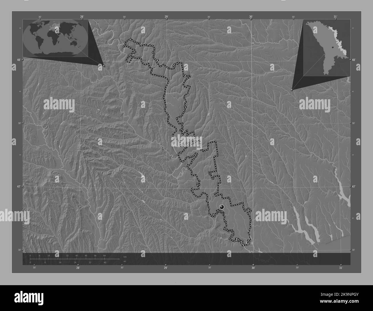 Transnistria, territorial unit of Moldova. Bilevel elevation map with ...