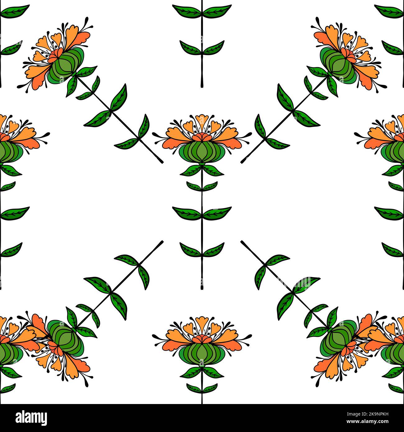 Seamless pattern of flowers in ethnic style. Summer, spriing decorative ...