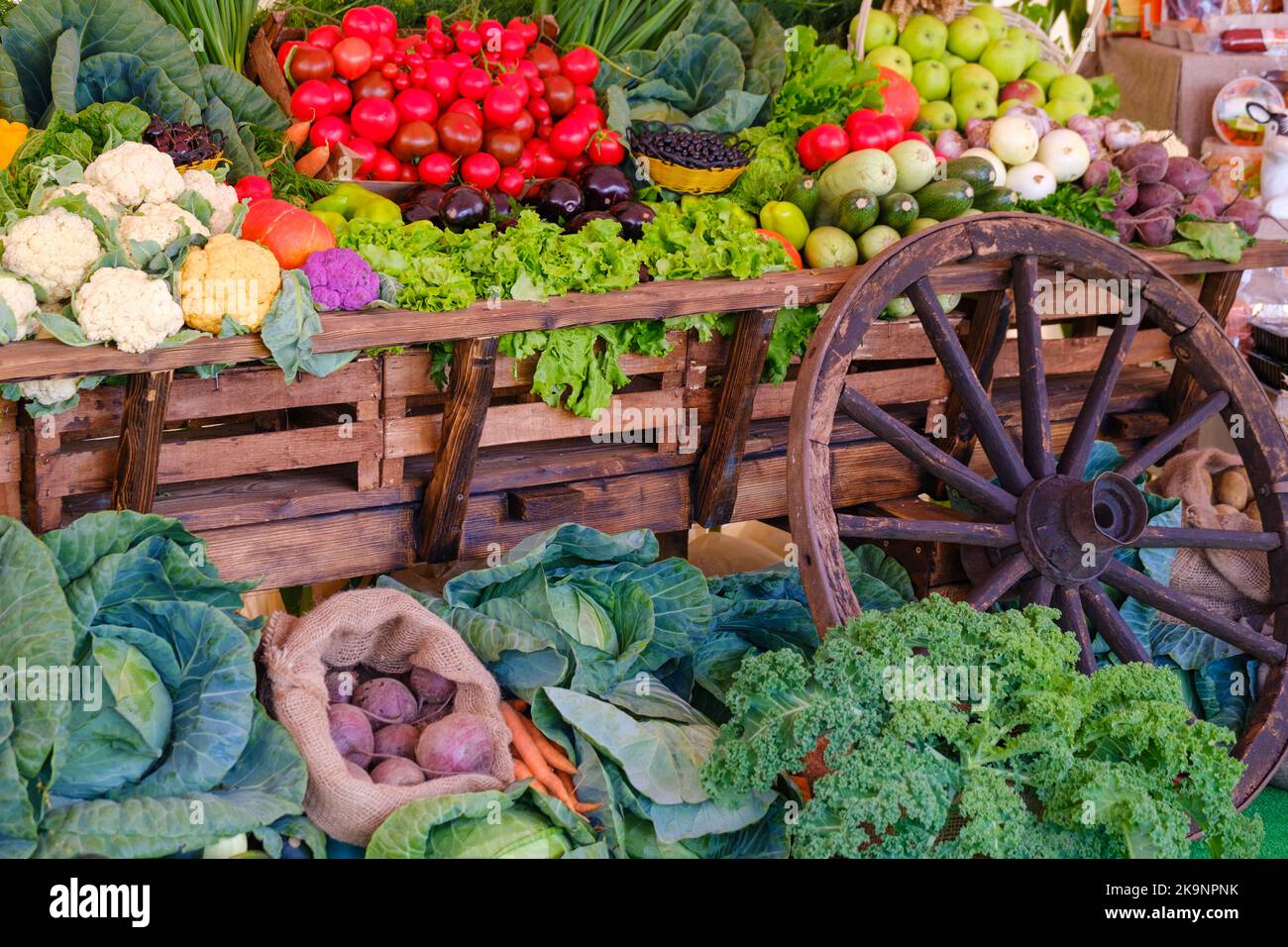 Wooden cart with various vegetables Stock Photo - Alamy