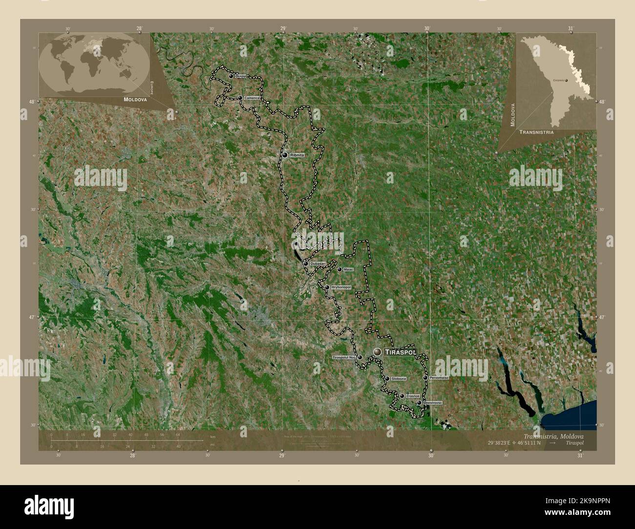 Transnistria, territorial unit of Moldova. High resolution satellite ...