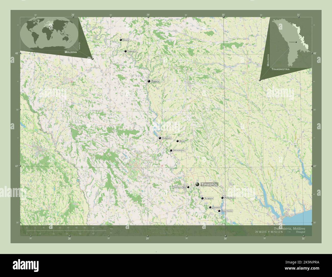 Transnistria, territorial unit of Moldova. Open Street Map. Locations ...