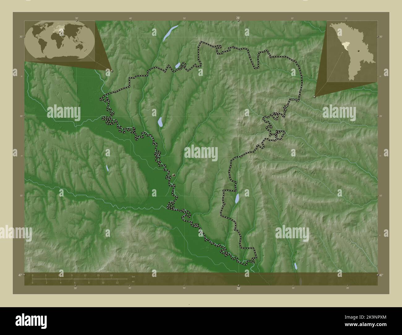 Ungheni, district of Moldova. Elevation map colored in wiki style with ...