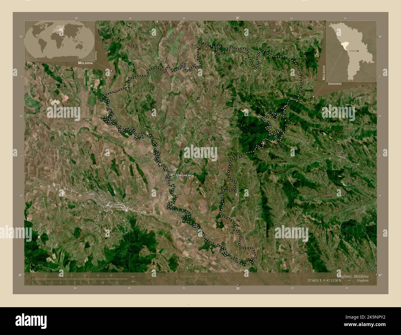 Ungheni, district of Moldova. High resolution satellite map. Locations ...