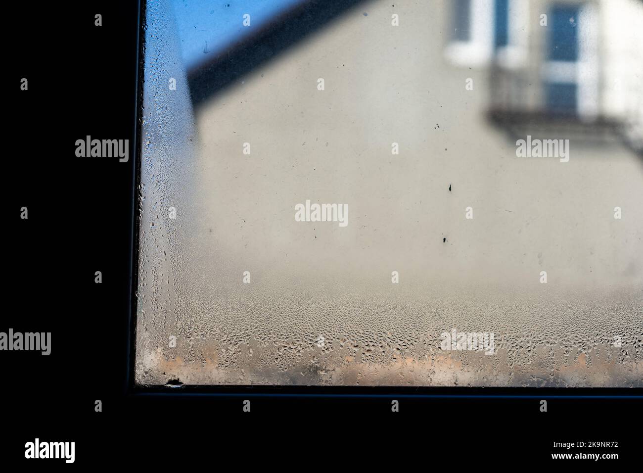 Water droplets condensation background of dew on glass, humidity and ...