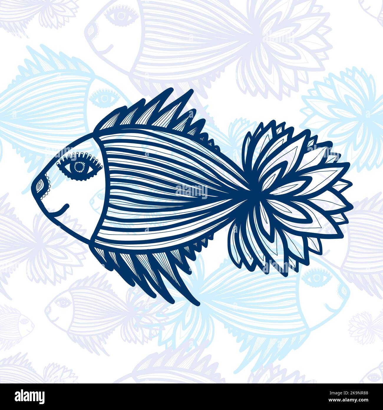 Abstract seamless background with fish, vector design element Stock ...