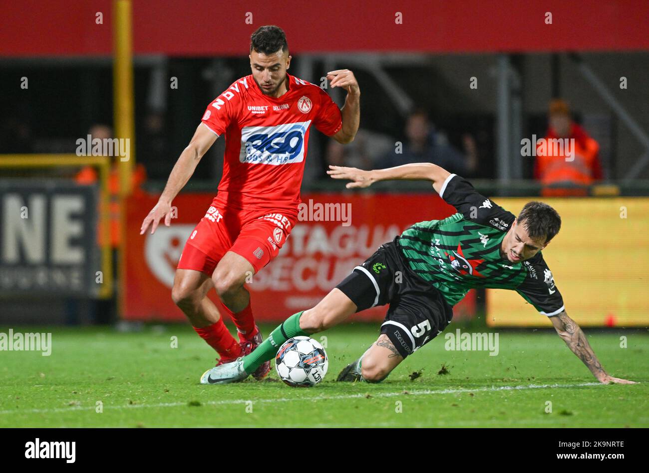 Kortrijk's Billal Messaoudi and Cercle's Boris Popovic fight for the ...
