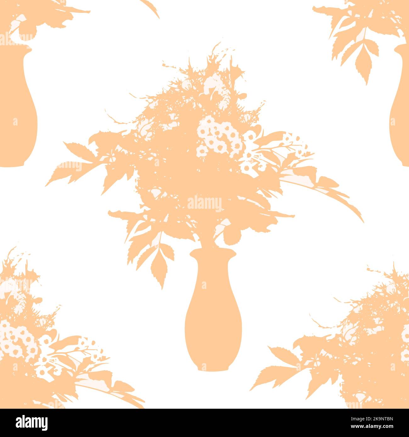 Seamless light pattern with flowers in vase. Floral bouquet silhouette ...