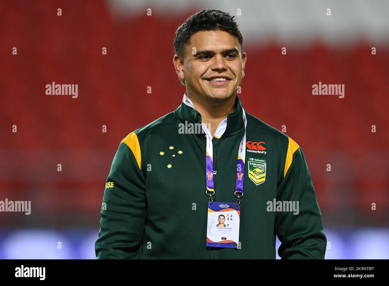 Latrell Mitchell of Australia during the pre game pitch inspection ...