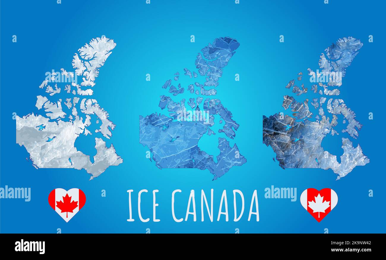 Outline map of Canada on ice texture. Flag of Canada in the form of a ...