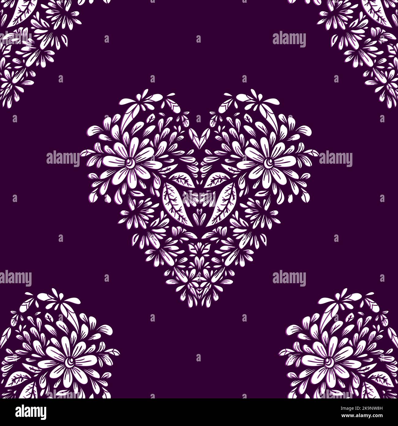 Floral heart seamless pattern. Decorative romantic design. Endless ...