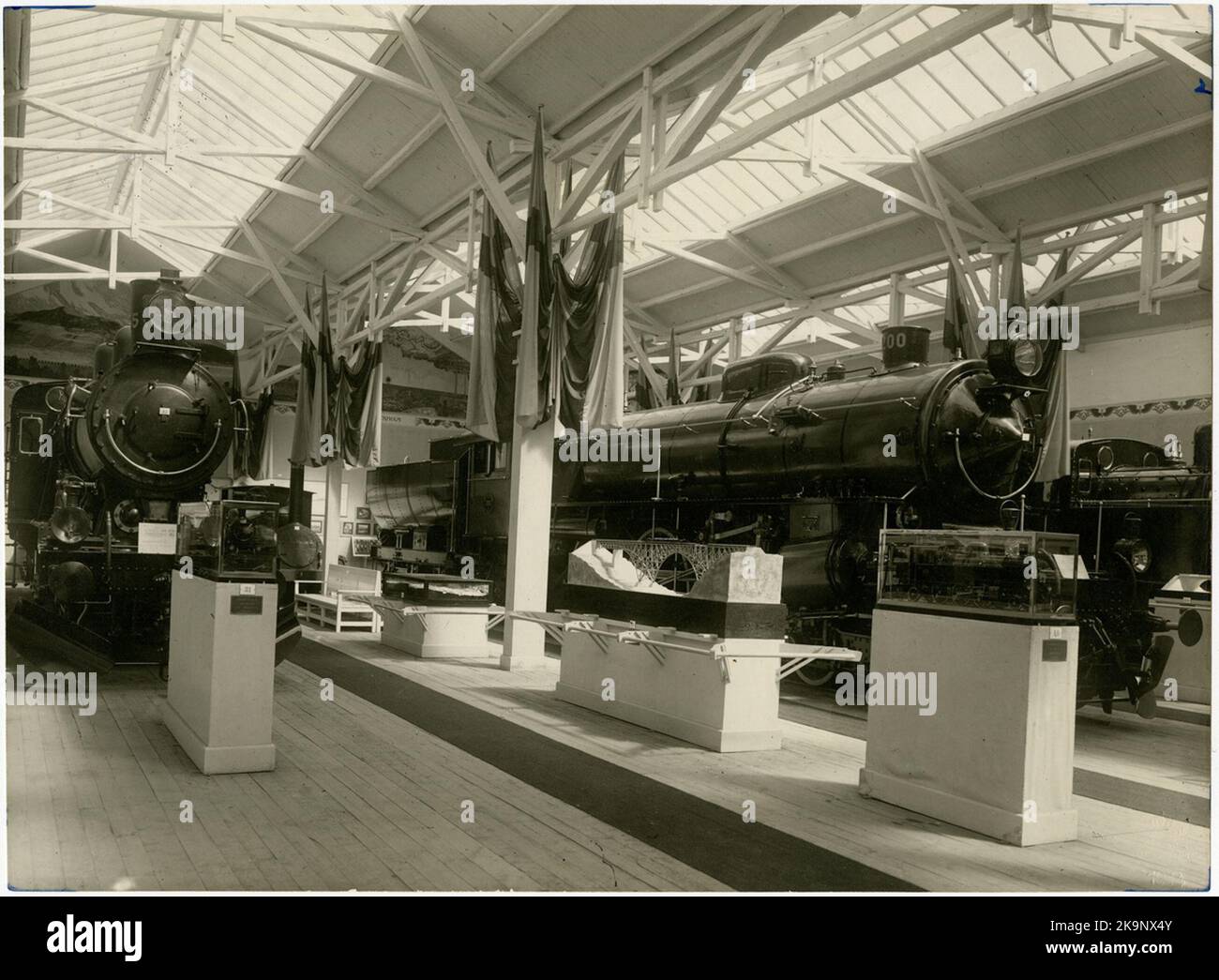 Baltic exhibition 1914. The front of two steam locomotives. SJ F 1200 ...