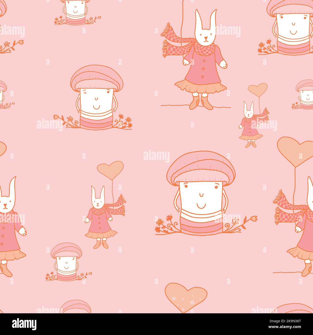Abstract seamless background with funny mushroom, vector design element ...