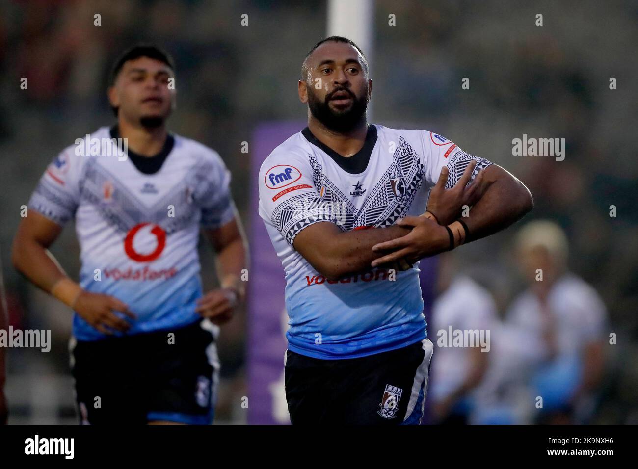 Fiji's Henry Raiwalui celebrates after scoring their side's third try ...
