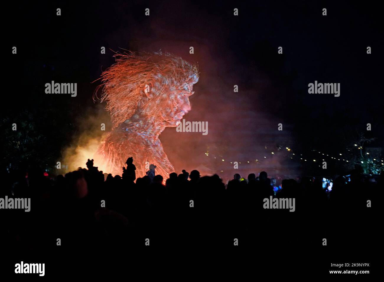 Crowds watch as the seven-metre-high Con Mor, The Giant is on display at the Macnas Halloween ...