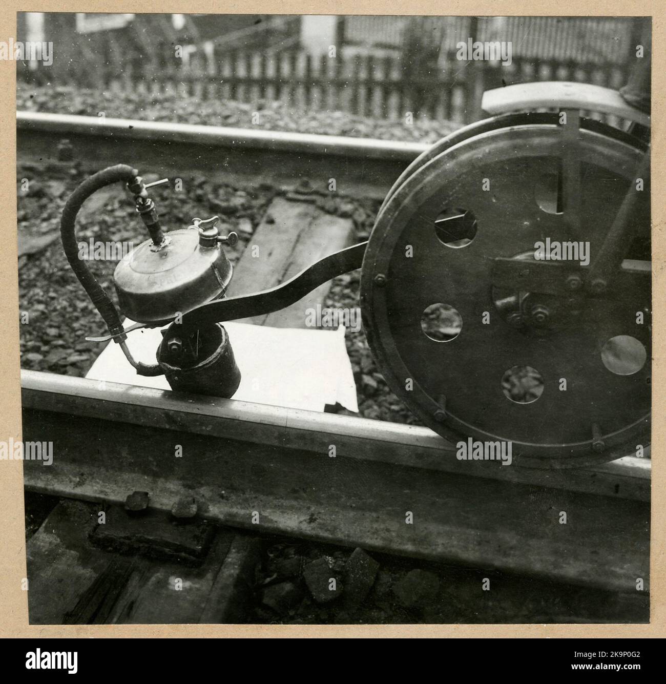 Examples of rail lubrication from tramp dressin Stock Photo - Alamy