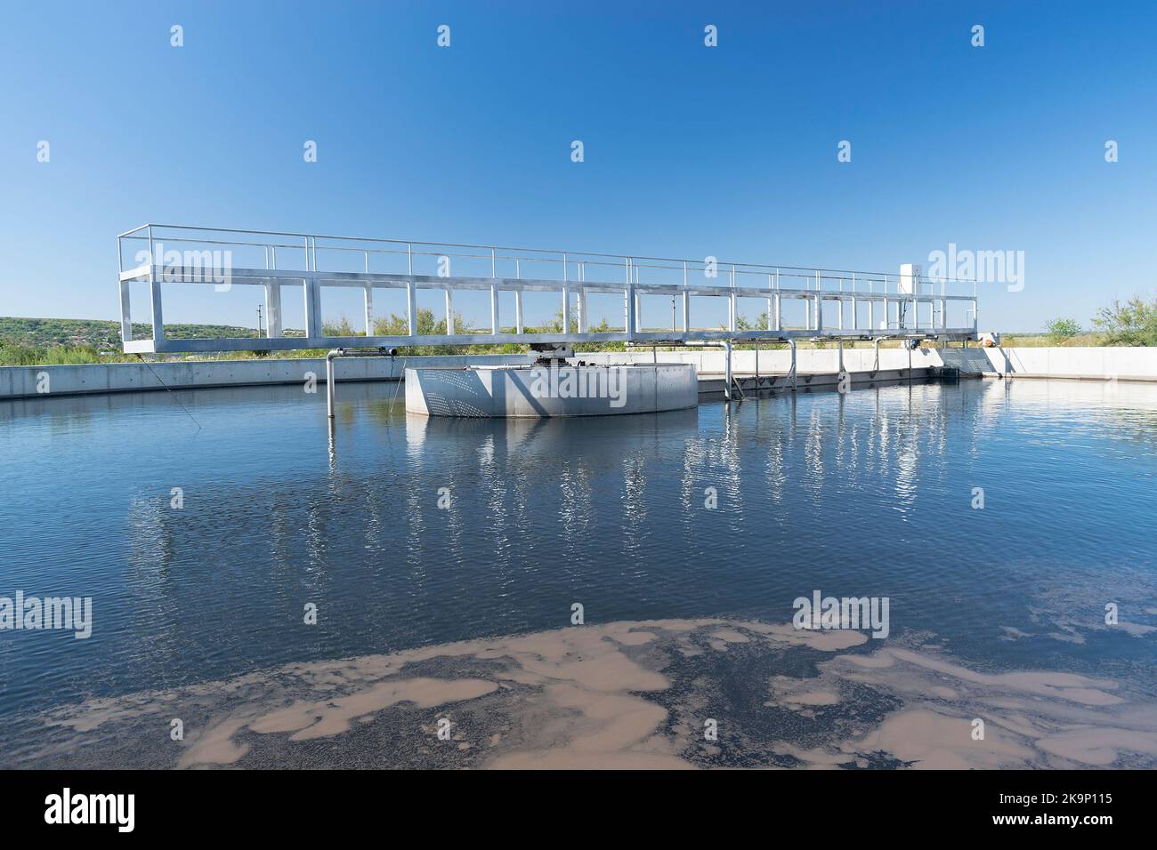 View to sewage treatment plant - water recycling. Waste management ...