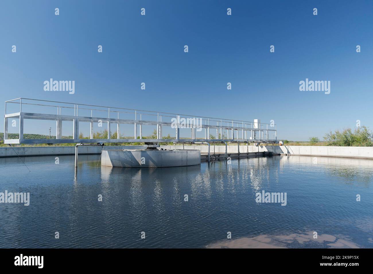 View to sewage treatment plant - water recycling. Waste management ...