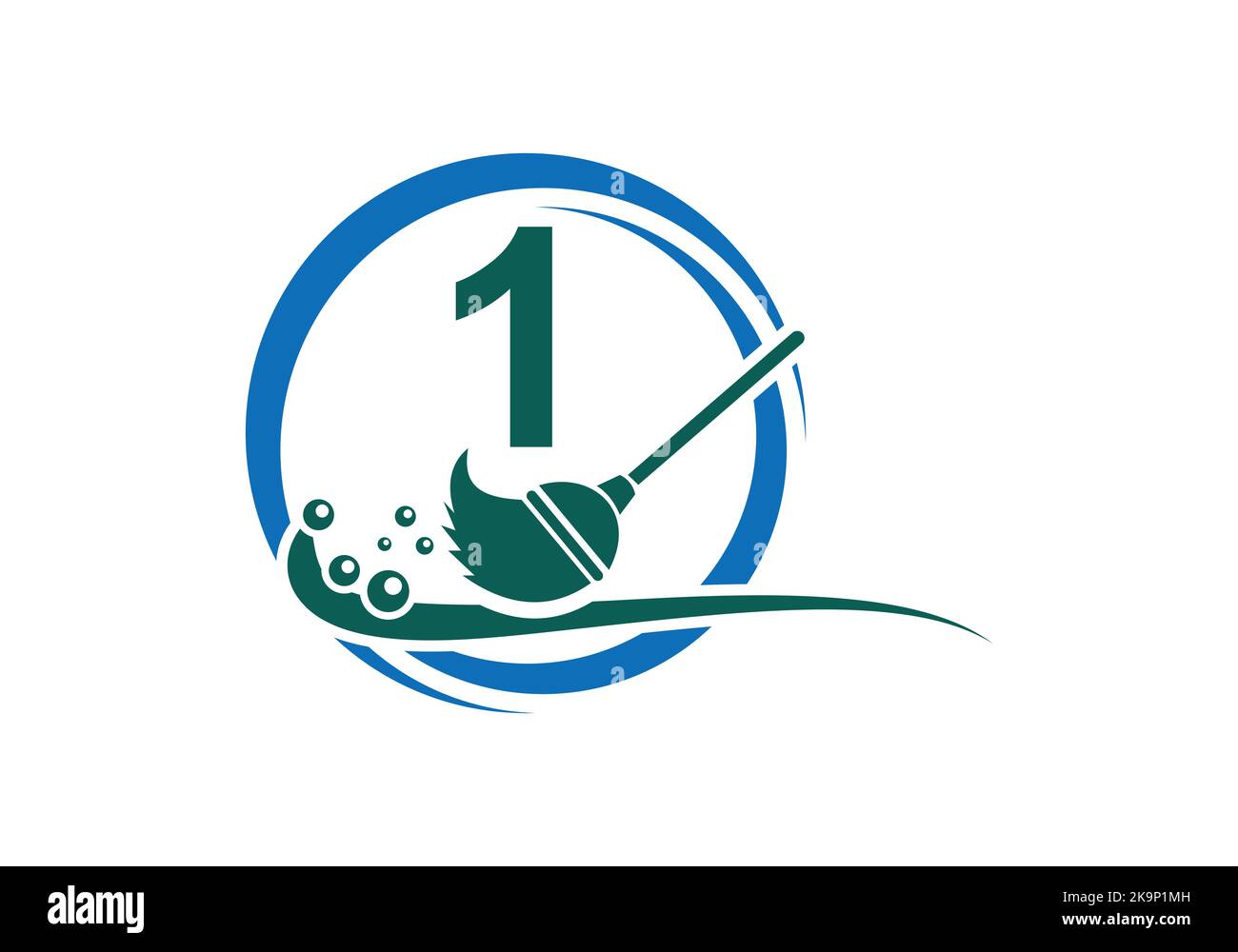 House Cleaning Logo On Letter 1 With Water Spa And Leaf Concept. Maid ...