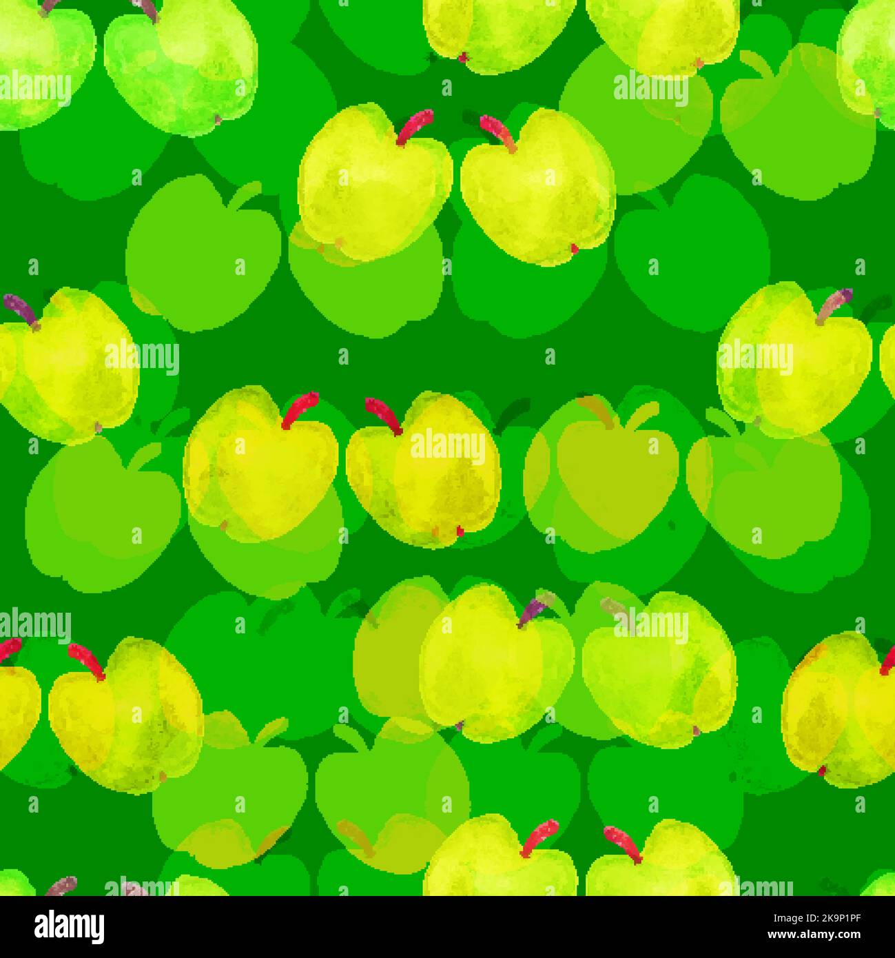 Seamless vector background with green watercolor painted apples Stock ...