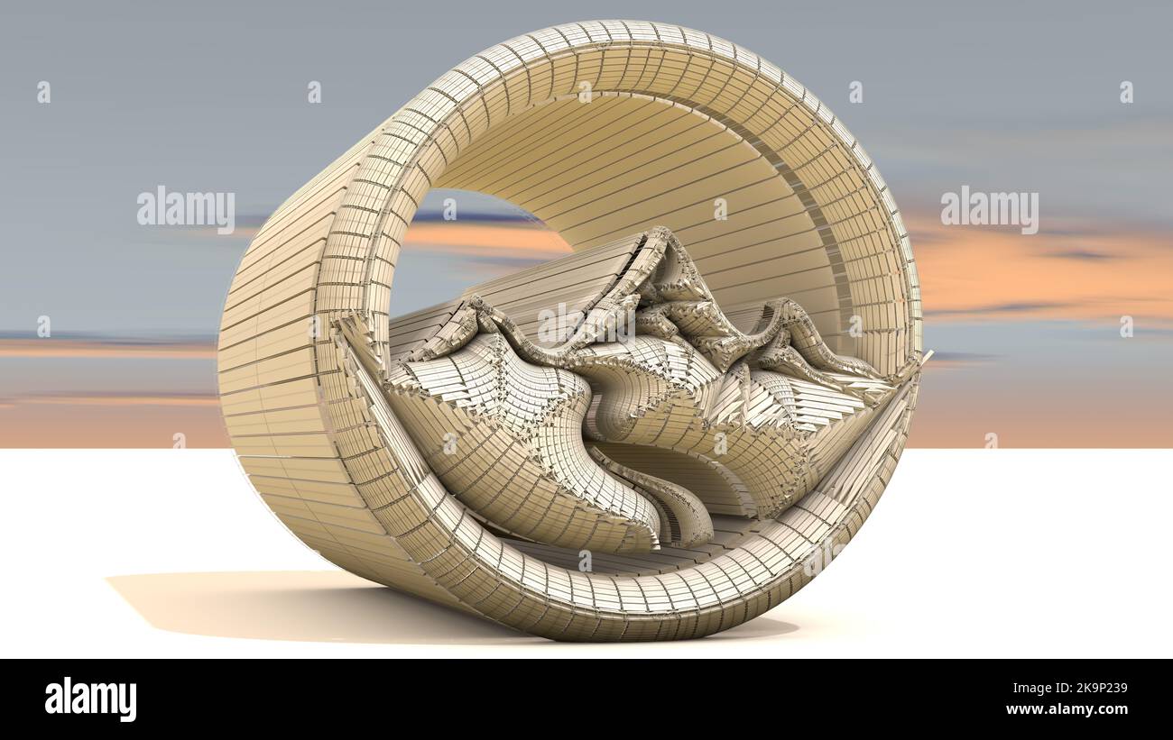 3D Illustration of an architectural structure based on the contours of ...