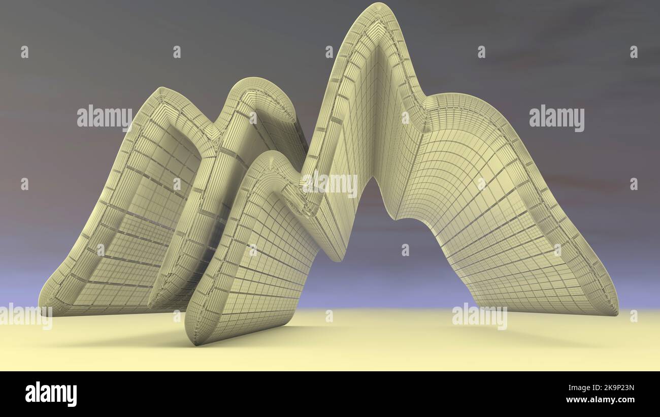 3D Illustration of an architectural structure based on the contours of ...