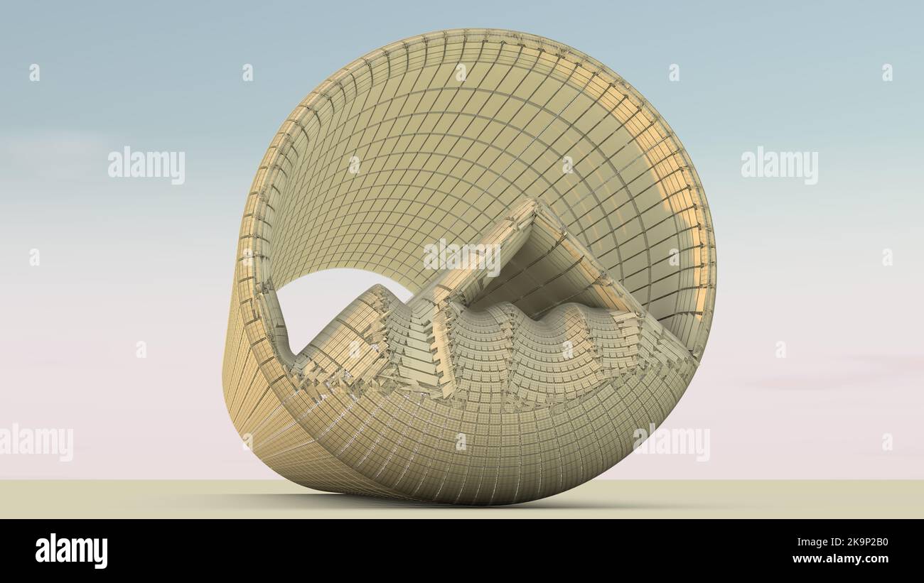 3D Illustration of an architectural structure based on the contours of ...