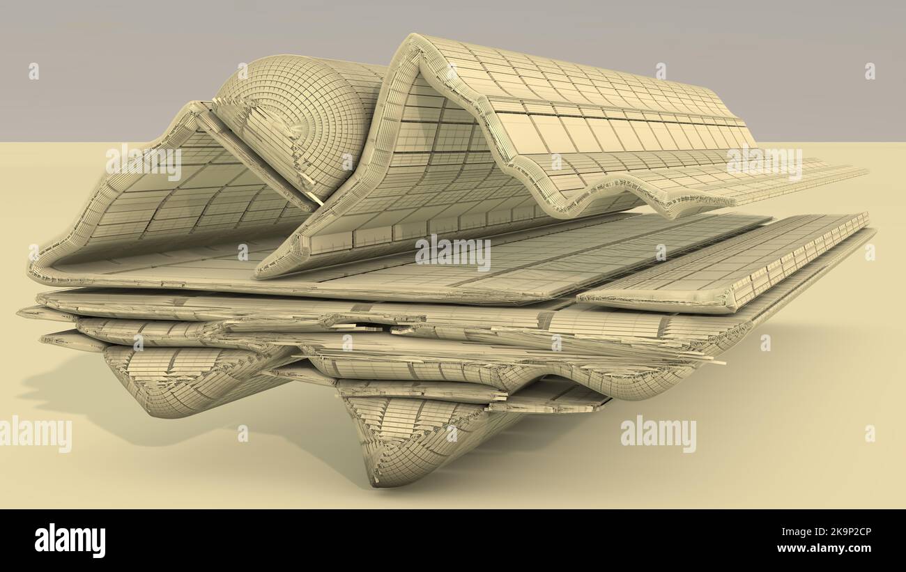 3D Illustration of an architectural structure based on the contours of ...