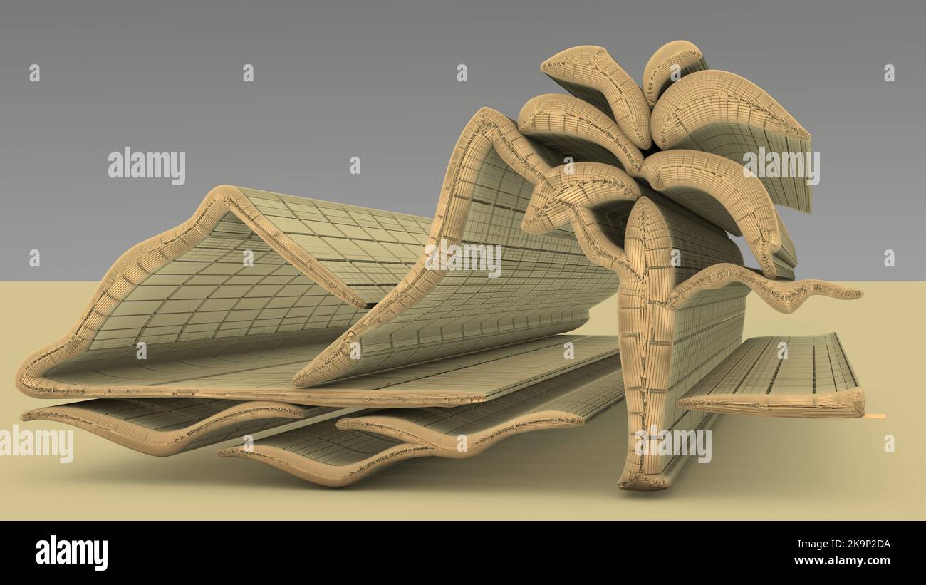 3D Illustration of an architectural structure based on the contours of ...