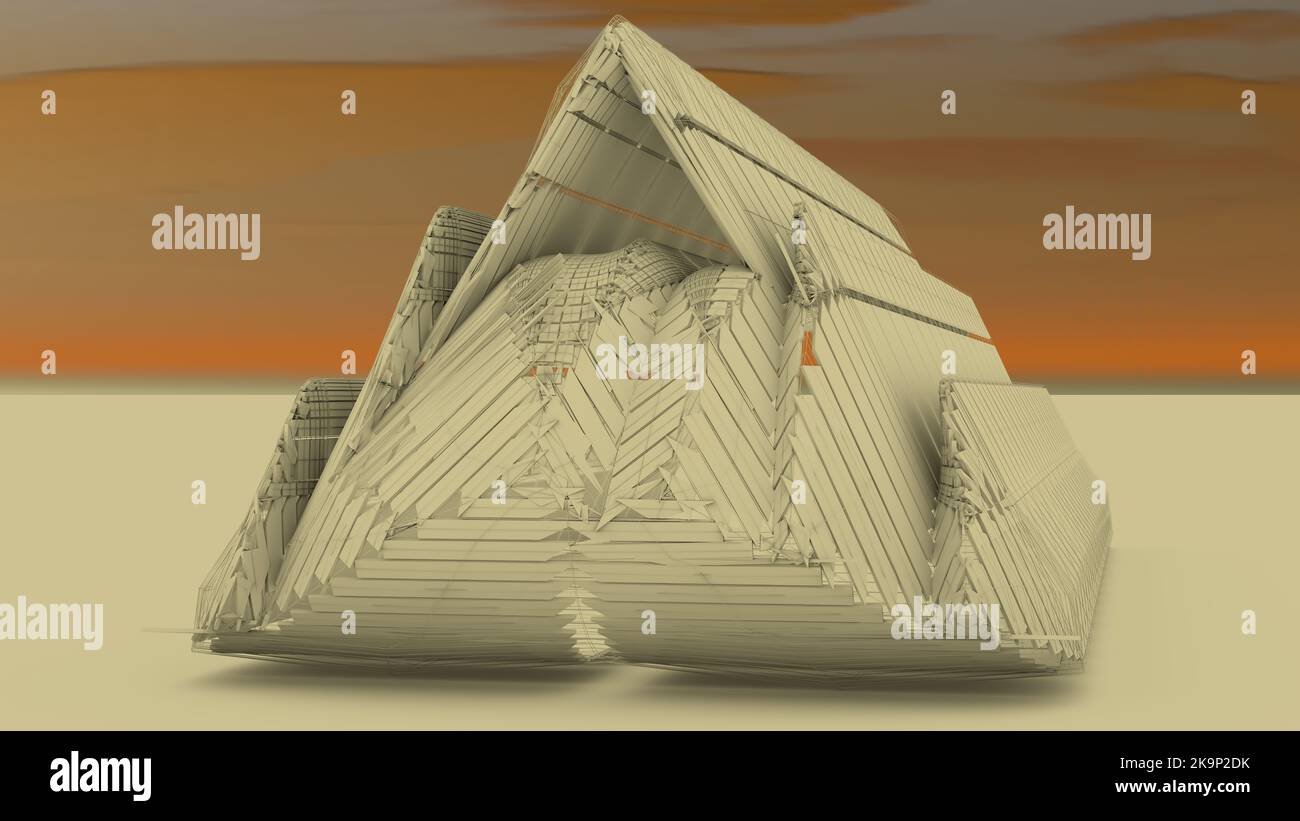 3D Illustration of an architectural structure based on the contours of ...
