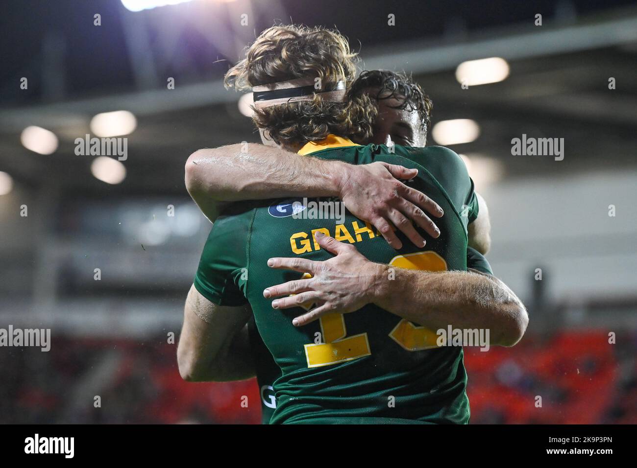 Campbell Graham of Australia celebrates his try during the Rugby League ...