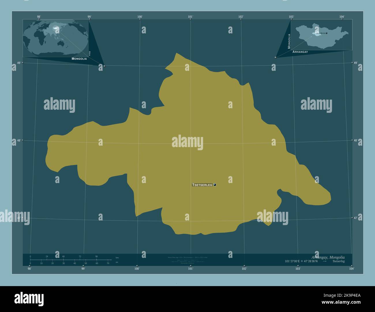 Arhangay, province of Mongolia. Solid color shape. Locations and names ...