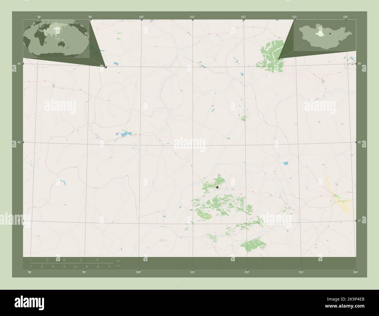 Arhangay, province of Mongolia. Open Street Map. Corner auxiliary ...