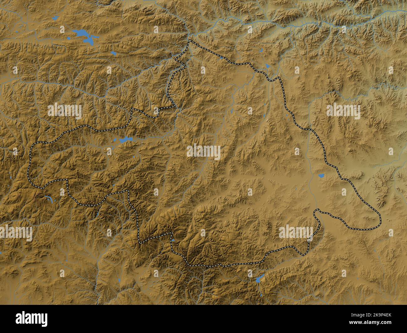 Arhangay, province of Mongolia. Colored elevation map with lakes and ...