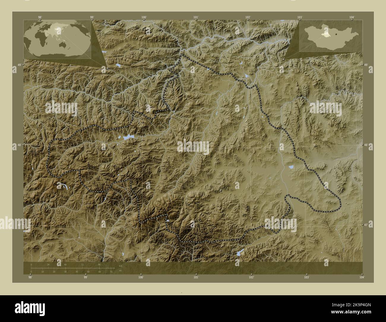 Arhangay, province of Mongolia. Elevation map colored in wiki style ...