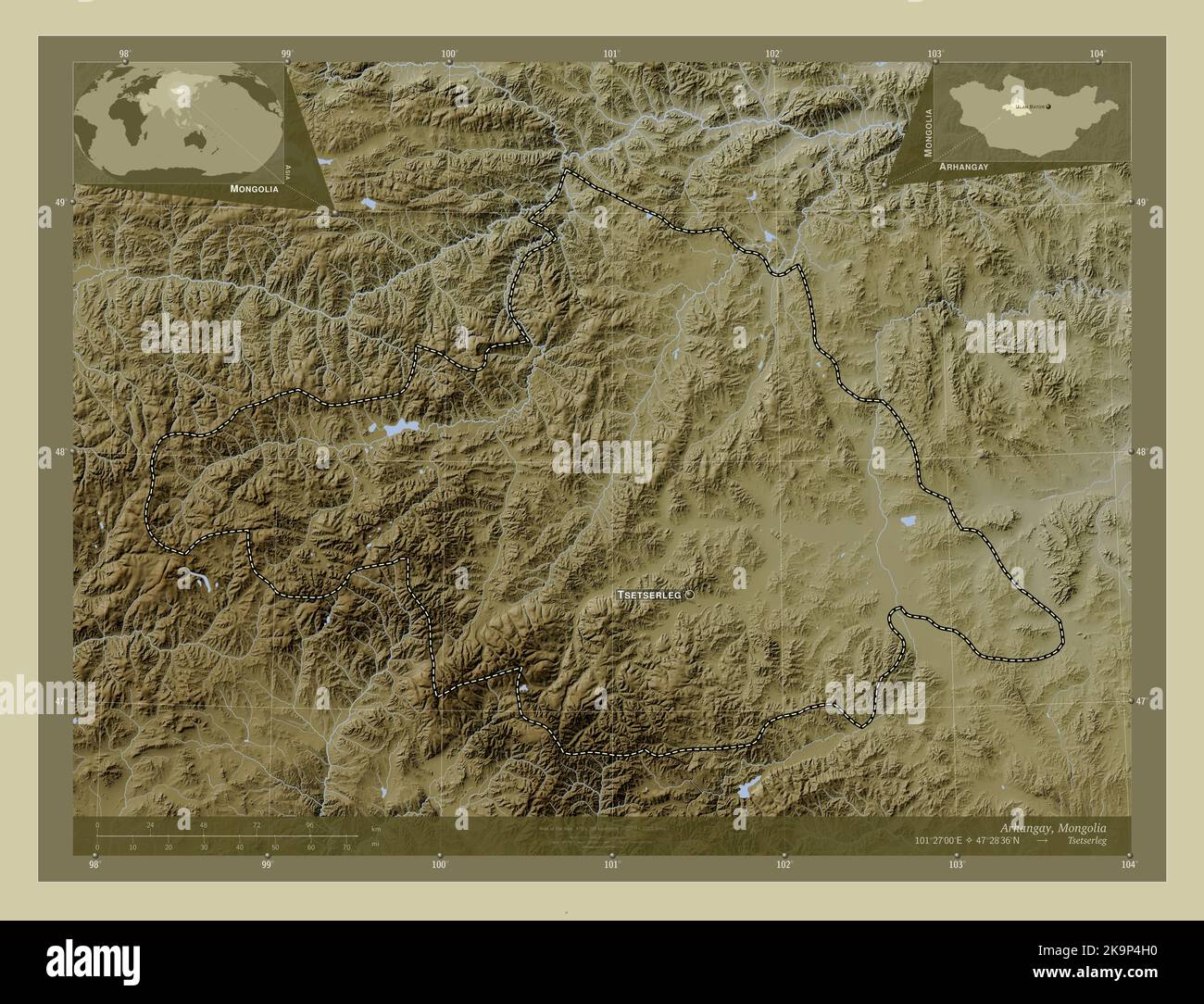 Arhangay, province of Mongolia. Elevation map colored in wiki style ...