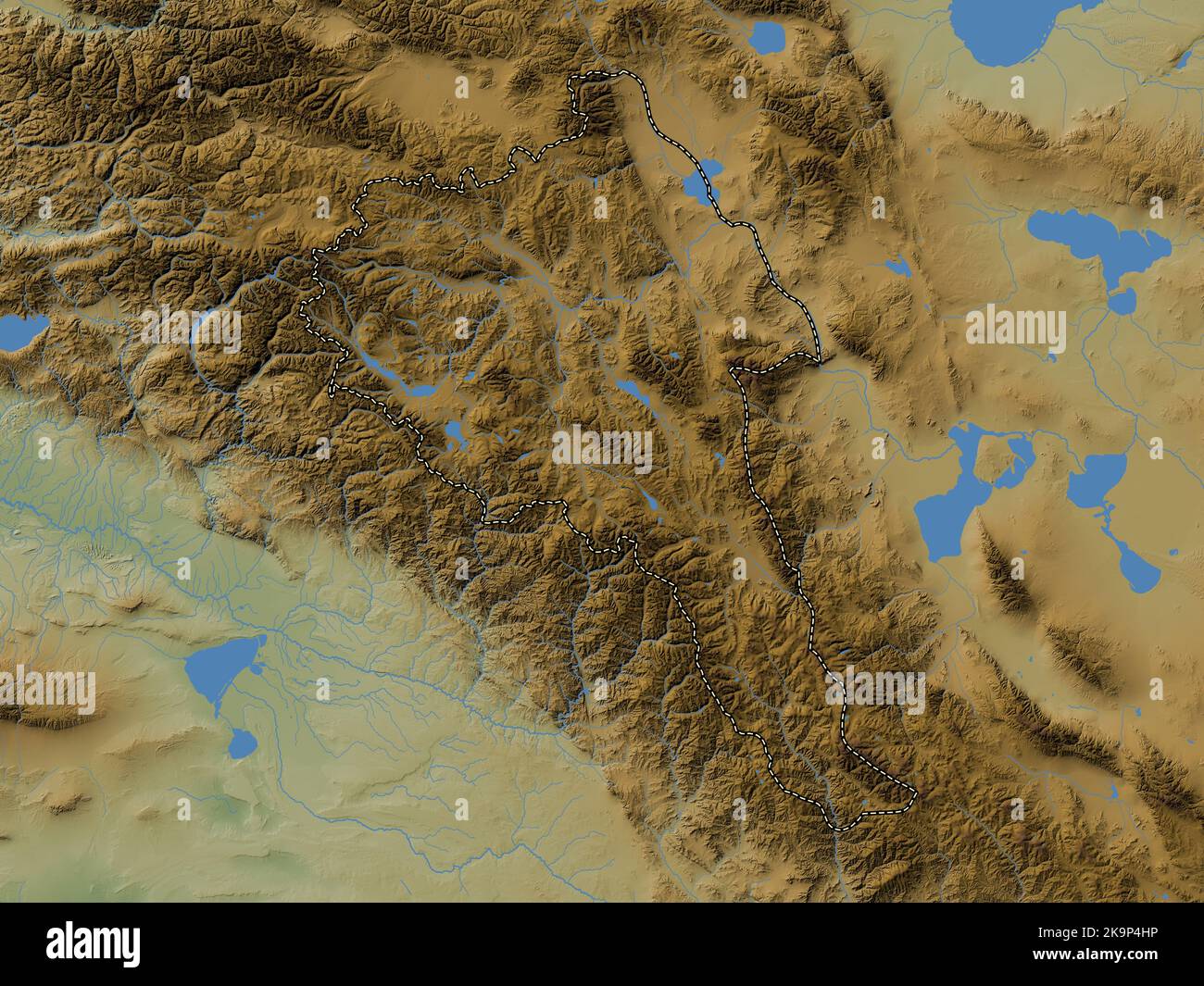 Bayan-Olgiy, province of Mongolia. Colored elevation map with lakes and rivers Stock Photo - Alamy
