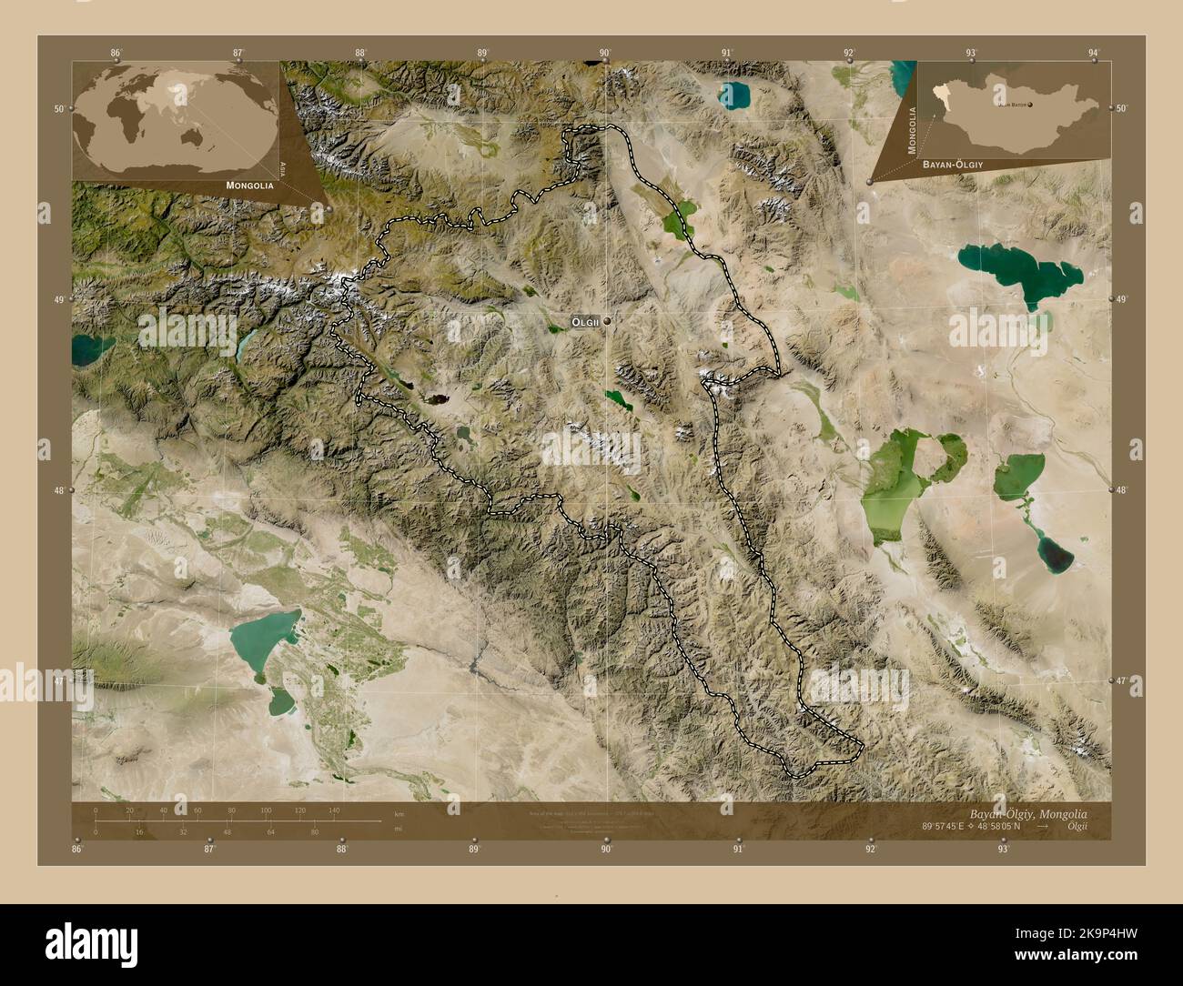 Bayan-Olgiy, province of Mongolia. Low resolution satellite map ...