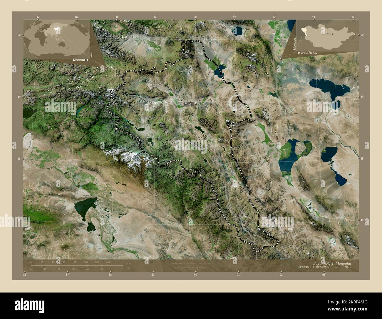 Bayan-Olgiy, province of Mongolia. High resolution satellite map ...