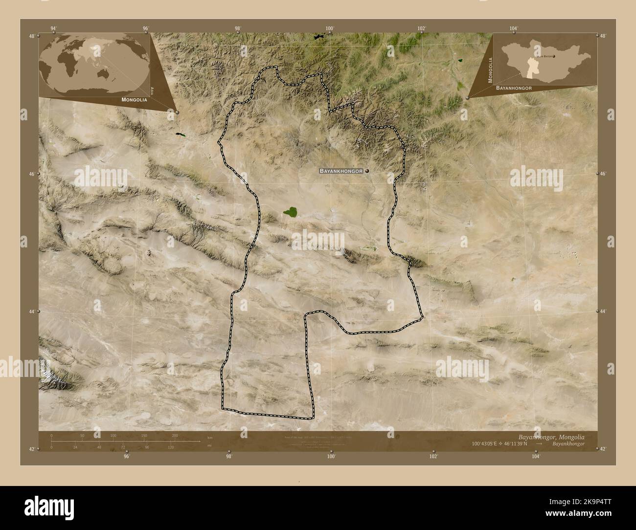 Bayanhongor, province of Mongolia. Low resolution satellite map ...