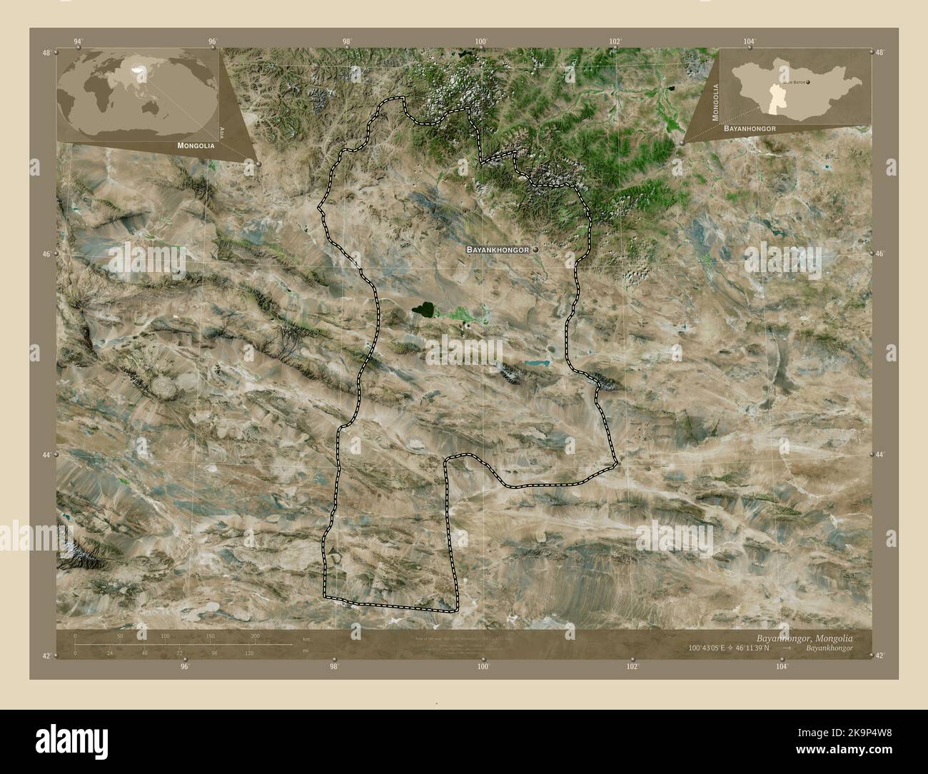 Bayanhongor, province of Mongolia. High resolution satellite map ...