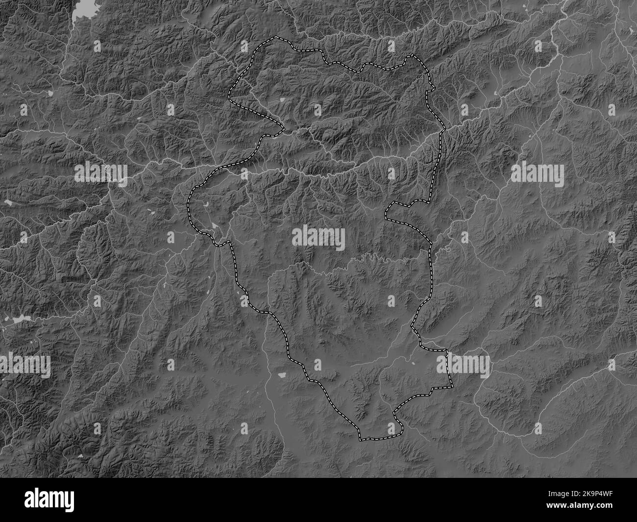 Bulgan, province of Mongolia. Grayscale elevation map with lakes and ...