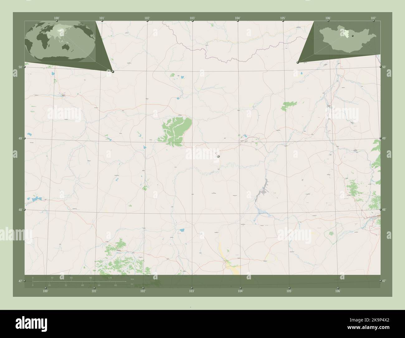 Bulgan, province of Mongolia. Open Street Map. Locations of major ...