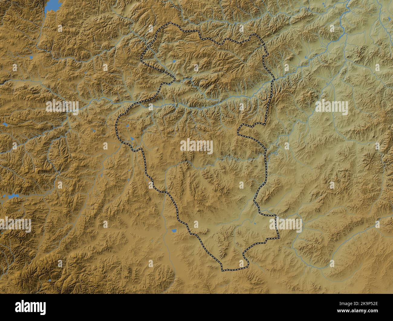 Bulgan, province of Mongolia. Colored elevation map with lakes and ...