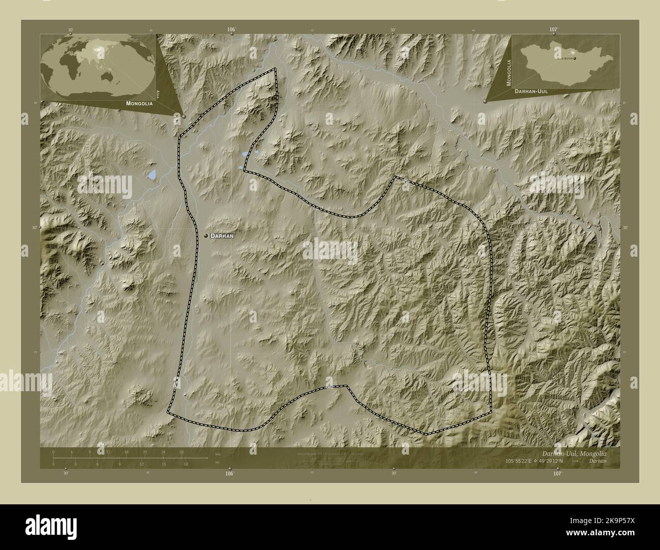 Darhan-Uul, municipality of Mongolia. Elevation map colored in wiki ...