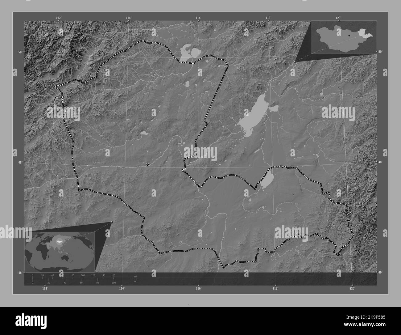 Dornod, province of Mongolia. Bilevel elevation map with lakes and ...
